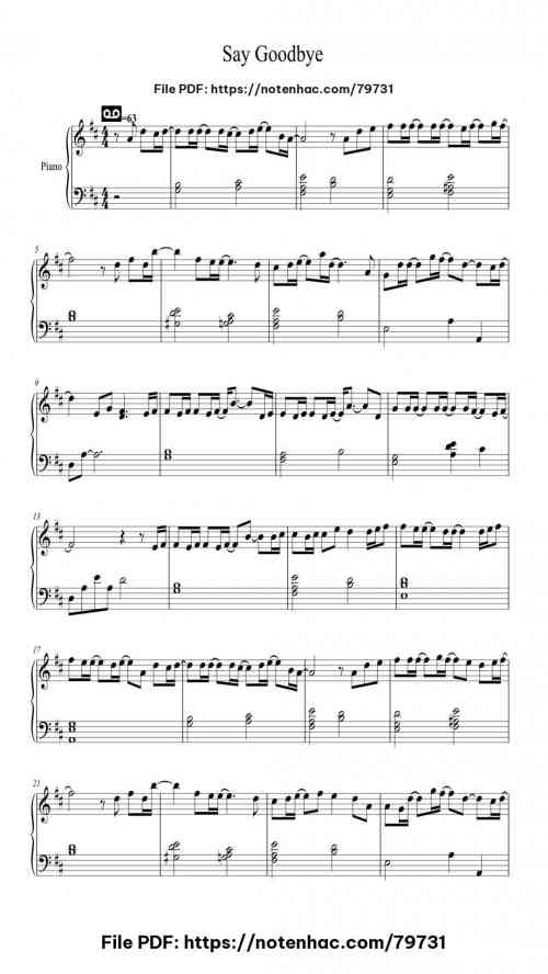 Say Goodbye by Jay Chou Level Intermediate | Free PDF, MIDI download
